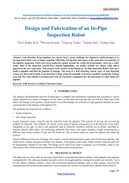 Review of Design and Fabrication of in Pipe Inspection Robots | PDF