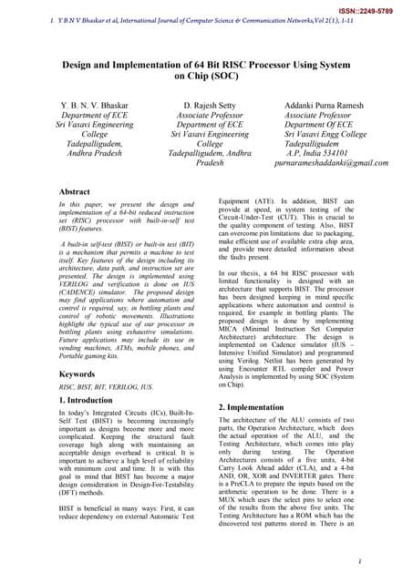 Design And Implementation Of 64 Bit Risc Processor Using Systempdf