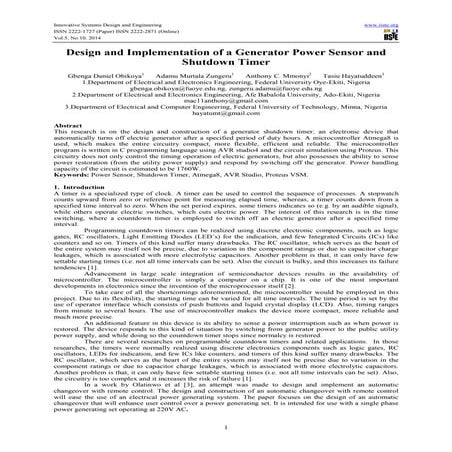 Design and implementation of a generator power sensor and shutdown ...