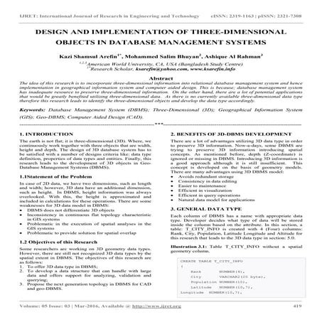 Design and implementation of three dimensional objects in database management systems | PDF