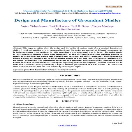 Design and Manufacture of Groundnut Sheller | PDF