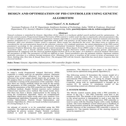 Design And Optimization Of Pid Controller Using Genetic Algorithm Pdf