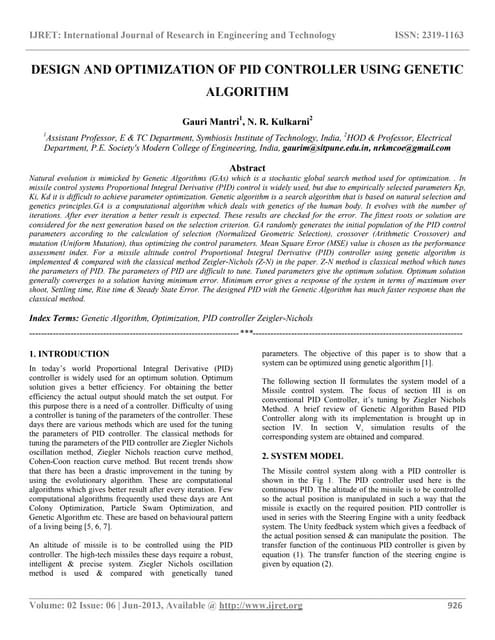 Design And Optimization Of Pid Controller Using Genetic Algorithm Pdf