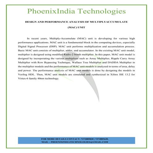 Design and performance analysis of multiplyaccumulate (mac) unit | PDF
