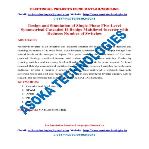 Design and simulation of single phase five-level symmetrical cascaded h-bridge multilevel ...