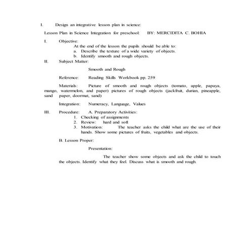 Design an integrative lesson plan in science | DOCX