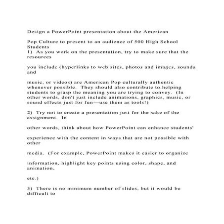 Design a PowerPoint presentation about the AmericanPop Culture.docx