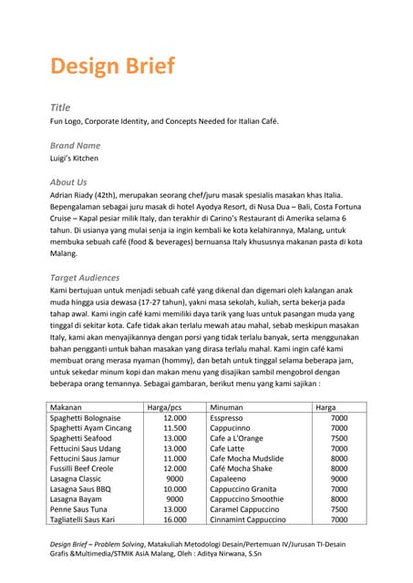 Contoh Desain Brief Produk Makanan