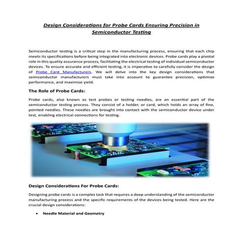 Design Considerations for Probe Cards Ensuring Precision in ...