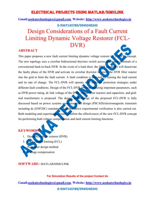Design Considerations Of A Fault Current Limiting Dynamic Voltage