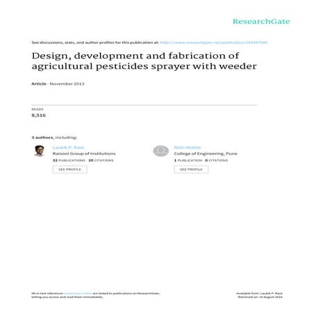 Design, development and fabrication of agricultural pesticides sprayer ...