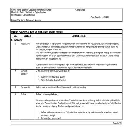 Design document learning calculation with english number final | PDF