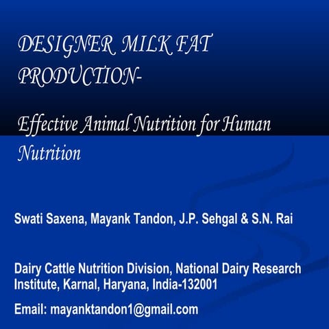 Designer Milk Fat Production | PPT
