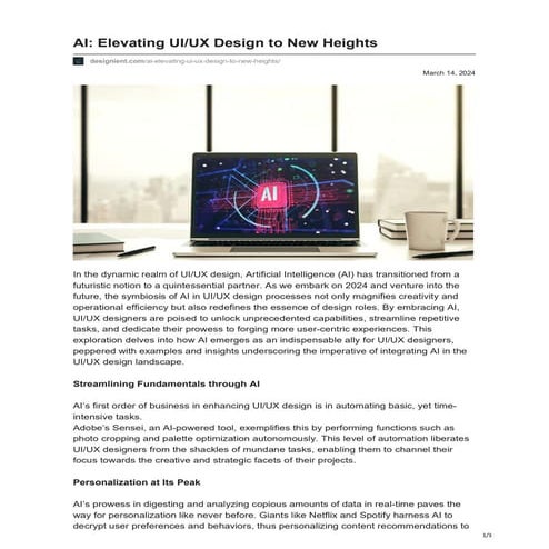 AI: Elevating UI/UX Design to New Heights - Designient School Of Masterminds | PDF