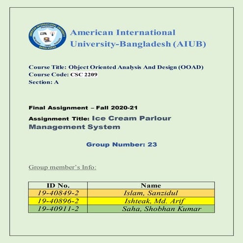 Designing a software of ice cream parlour management system | DOCX