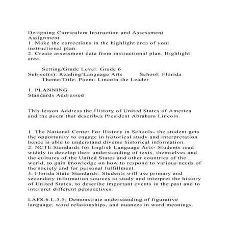 Designing Curriculum Instruction and AssessmentAssignment1. Ma.docx