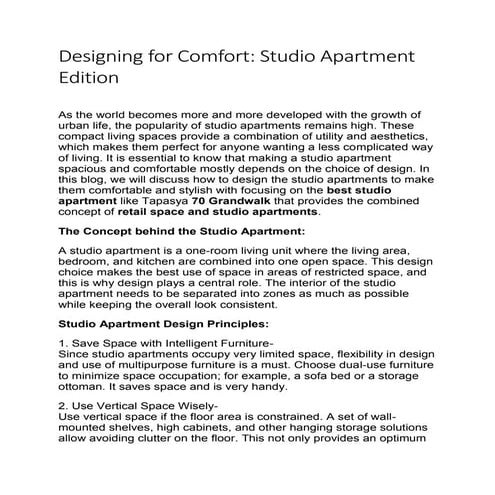 1 Designing for Comfort Studio Apartment | PDF