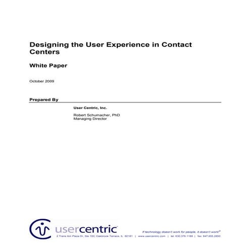 Designing The User Experience In The Contact Center | PDF