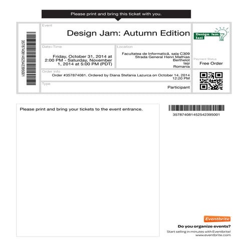 Design jam ticket | PDF | Lotteries and Scratchcards | Shopping