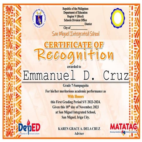 Ethnic certificate for recognition-editable | DOCX