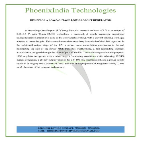 Design of a low voltage low-dropout regulator | PDF | Technology & Computing