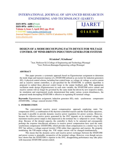 Design Of A Mode Decoupling Facts Device For Voltage Control Of Wind Driven Induction 2 Pdf