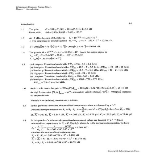 Design of analog filters by rolf schaumann(solution manual) | PDF