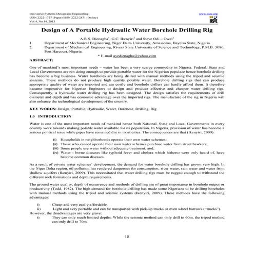 Design of a portable hydraulic water borehole drilling rig | PDF