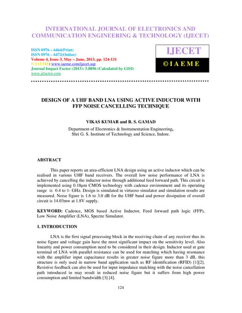 Design of a two stage differential low noise amplifier for uwb applications | PDF