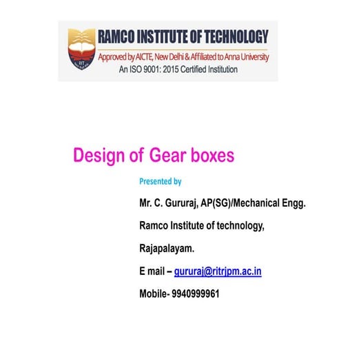 Design of gear box easy approach | PDF