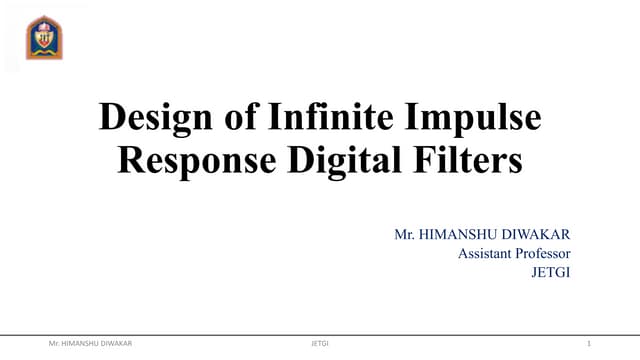DSP_2018_FOEHU - Lec 07 - IIR Filter Design | PDF