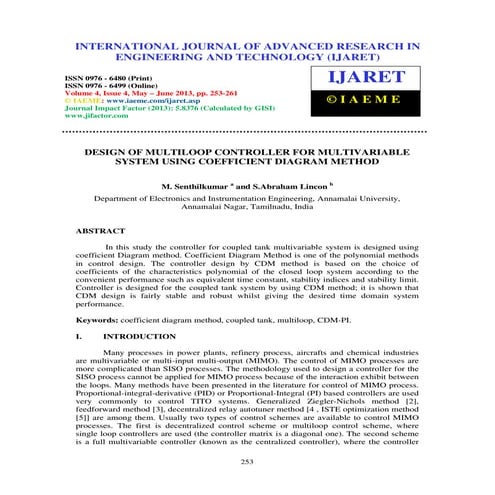 Design Of Multiloop Controller For Multivariable System Using Coefficient 2 Pdf