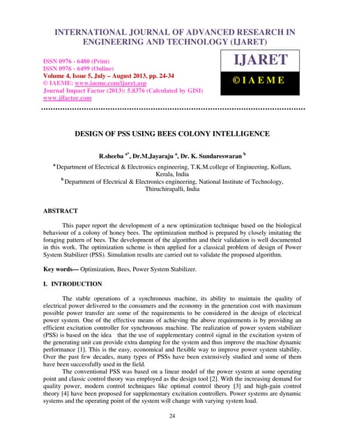Design Of Pss Using Bees Colony Intelligence Pdf