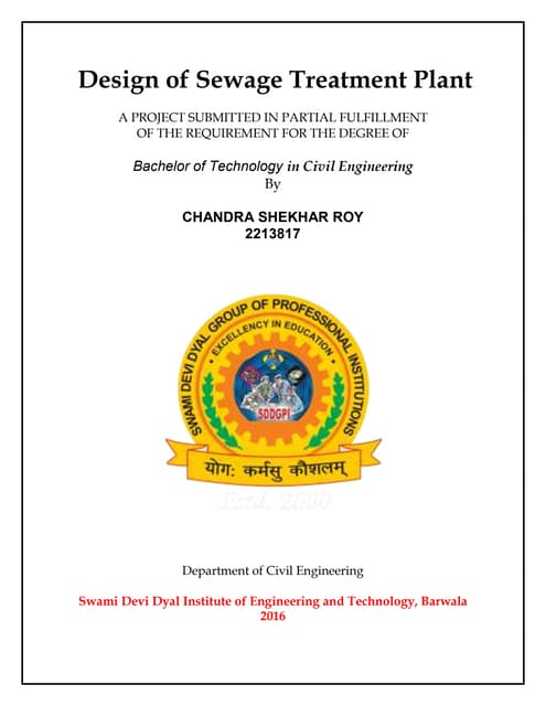Sewage treatment plant design calculation | PDF