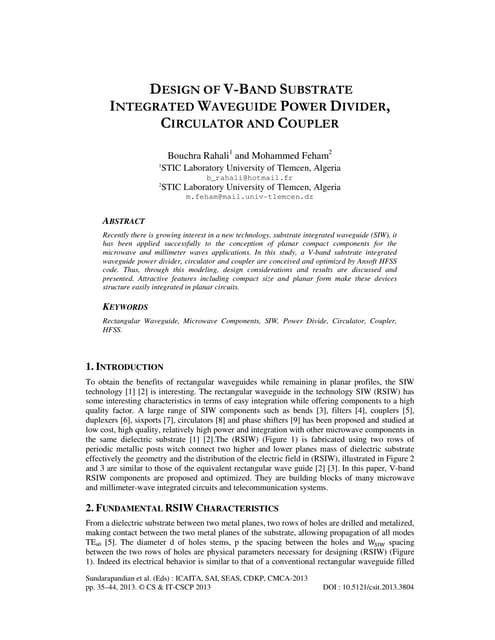 Substrate Integrated Waveguide Power Divider Circulator And Coupler In