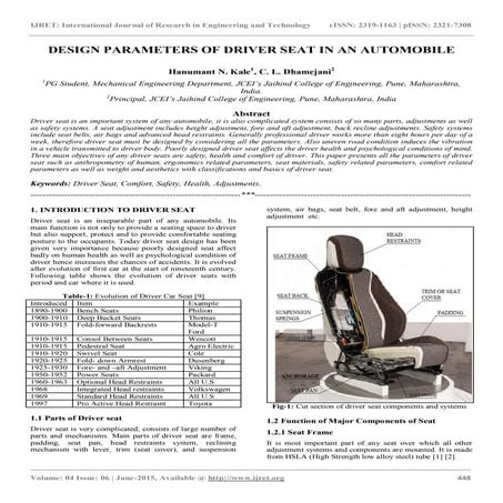 Design parameters of driver seat in an automobile | PDF