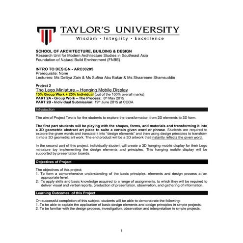 ITD (DESIGN) PROJECT 2 BRIEF | PDF