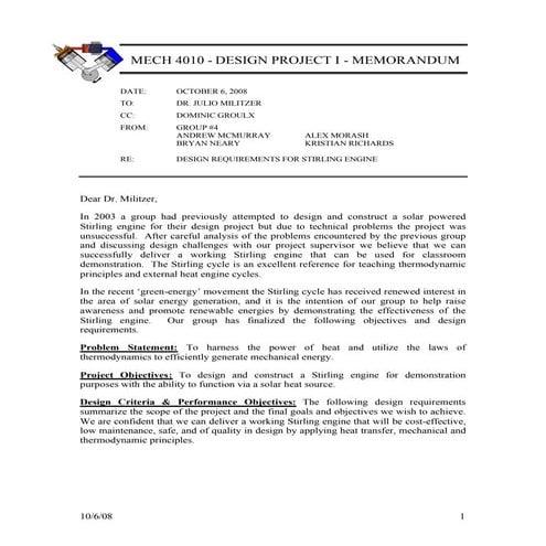 Design requirements memo | PDF