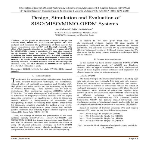Design simulation and evaluation of siso miso mimo ofdm systems | PDF