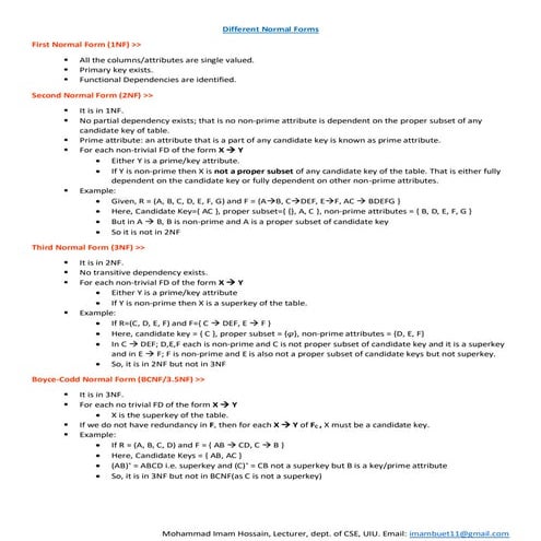 DBMS 12 | Design theory 2 [Normalization 2] | PDF