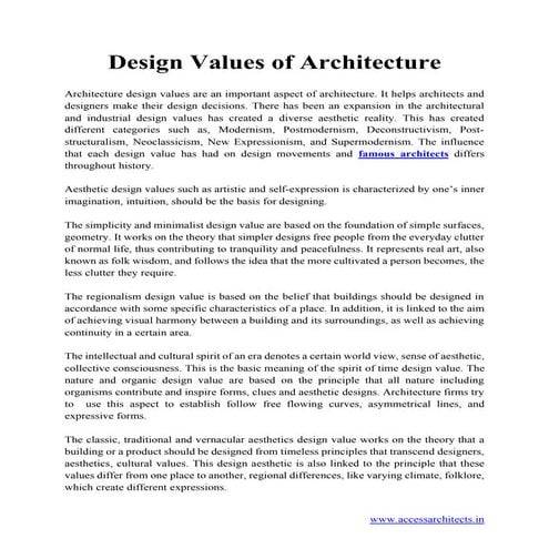 Design Values of Architecture | PDF