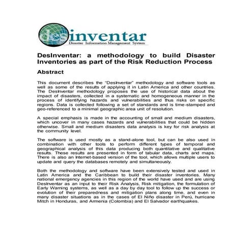 Des inventar methodology | DOC | Geography | Science