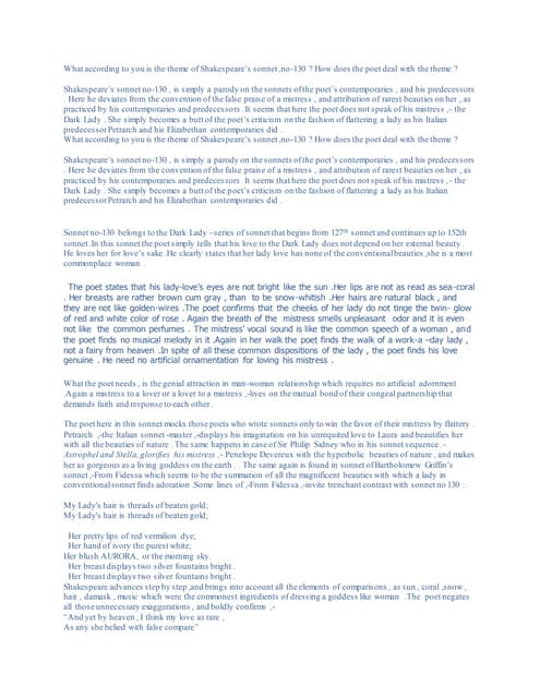 Sonnet 130 by William Shakespeare summary and analysis | PPTX | Perfume ...