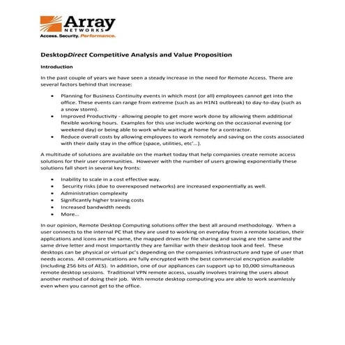 Desktop direct competitive analysis and value proposition | PDF