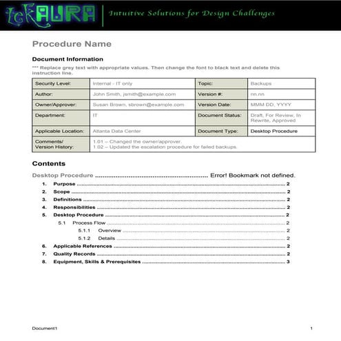 tekAura | Desktop Procedure Template (2016) | PDF | Desktop Publishing | Computer Software and ...