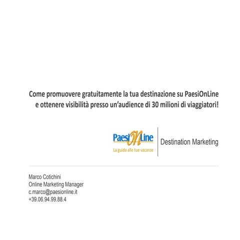 Destination Marketing - Promuovi la tua destinazione su PaesiOnLine | PPT