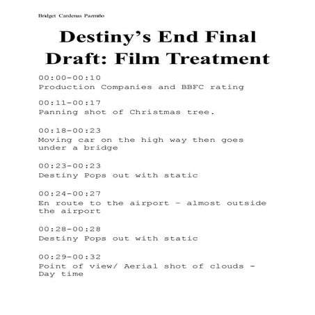 Destiny’s End Final Draft Film Treatment | PDF