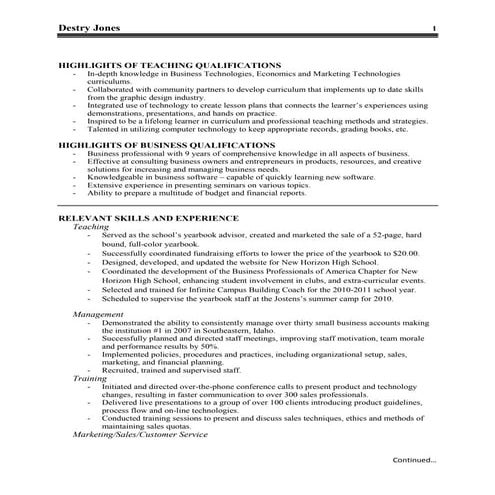 Destry Jones Resume | PDF