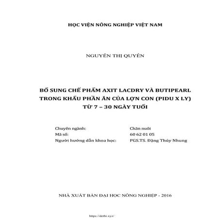 Bổ sung chế phẩm Axit Lacdry và Butipearl trong khẩu phần ăn của lợn ...
