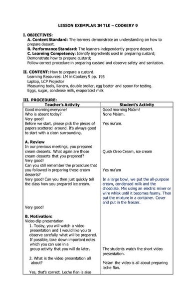 Semi Detailed Lesson Plan in T.L.E, Cookery Semi Detailed Lesson Plan in T.L.E, Cookery